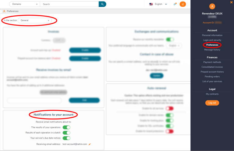 Notifications to your account - Netim support