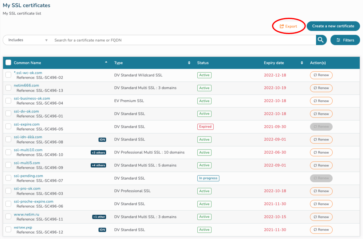 How do I export my list of SSL certificates? - Netim Support How do I export my list of SSL certificates? - Netim Support