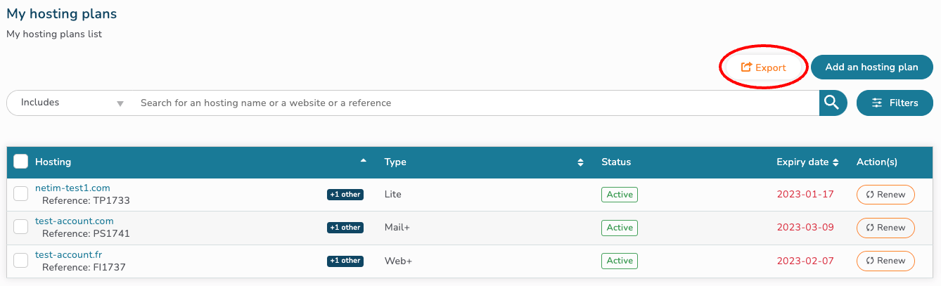 How do I export my hosting plans? - Netim support