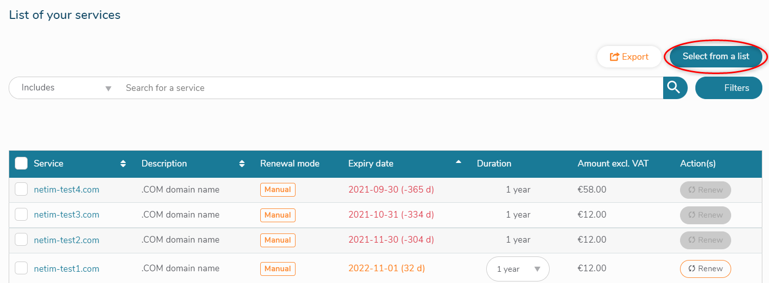 How do I export my list of services? - Netim support