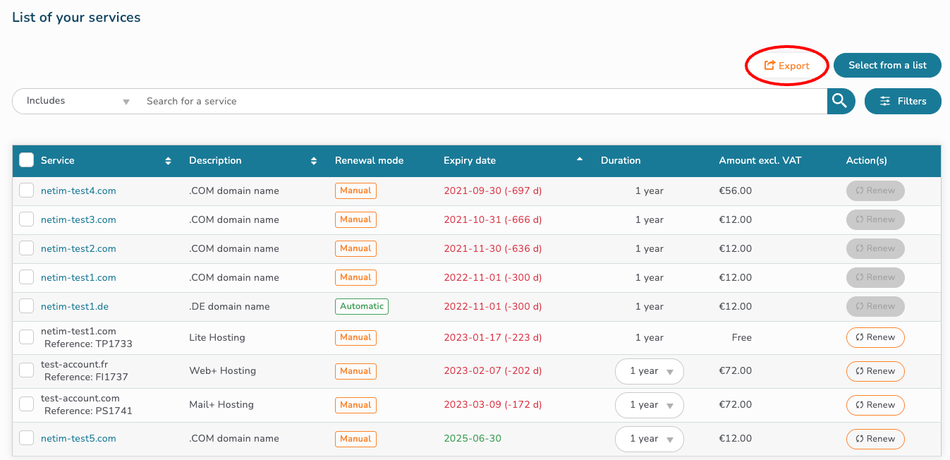 How do I export my list of services? - Netim Support