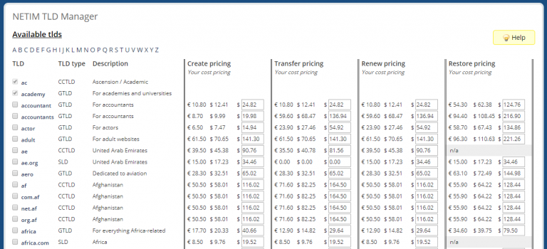 Manage extensions and prices with Netim Tld Manager - Netim support