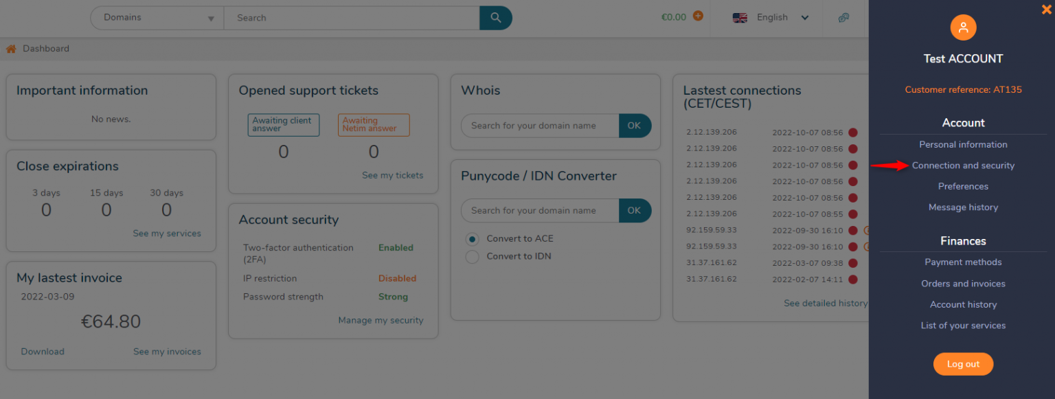 Connection history - Netim Support